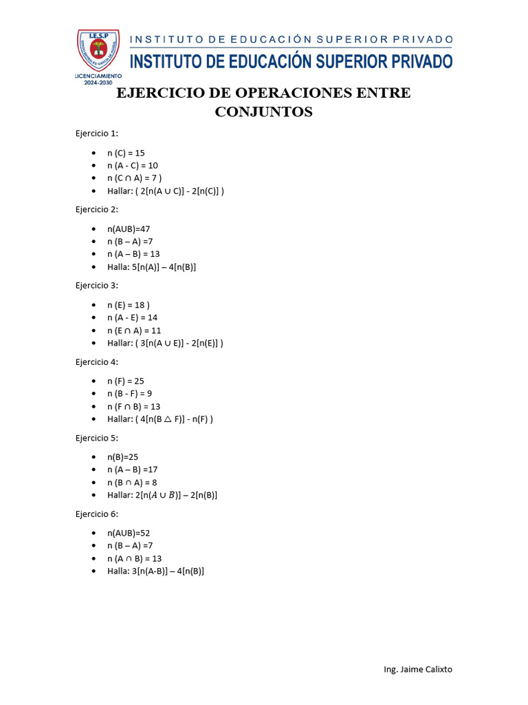 Ejercicio Basico de Operaciones Entre Conjuntos | PDF