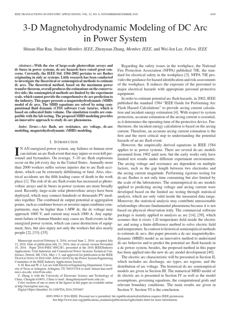 3-D Magnetohydrodynamic Modeling of DC Arc in Power System | PDF ...