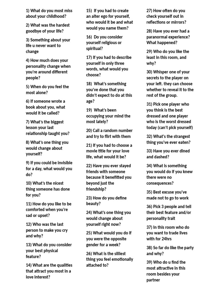 Deep Conversation Starters List | PDF | Social Psychology