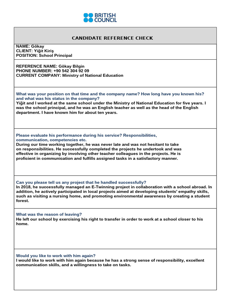 Candidate Reference Check | PDF