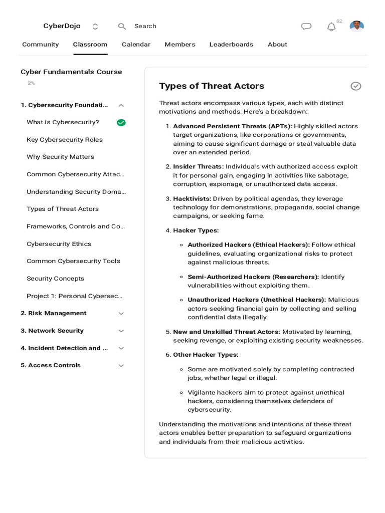 6 Types of Threat Actors - Cyber Fundamentals Course 6 | PDF | Security ...