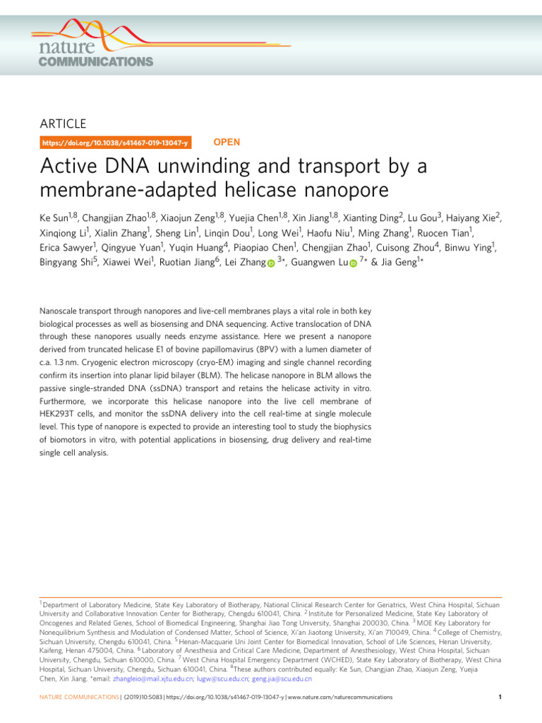 Active DNA Unwinding and Transport by a Membrane Adapted Helicase ...