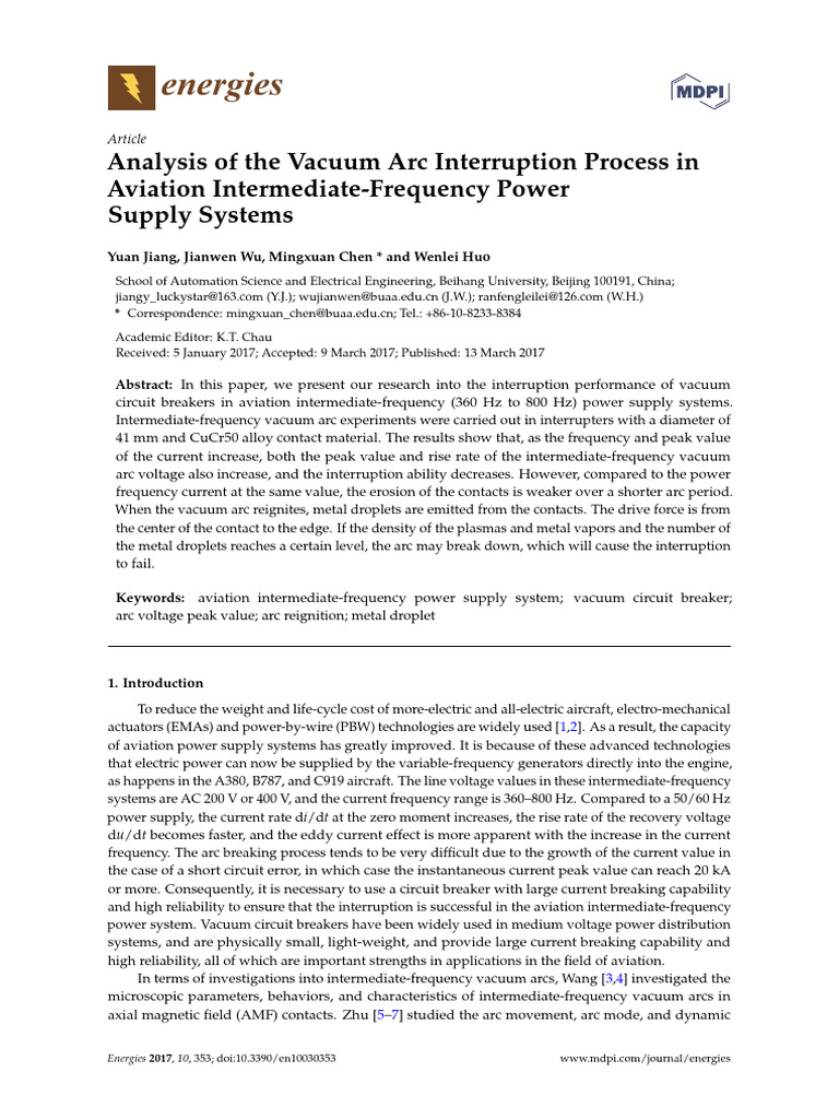 Analysis of the Vacuum Arc Interruption Process in Aviation ...