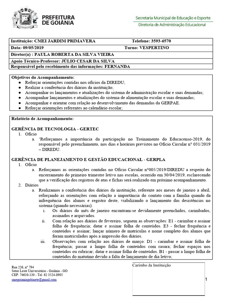 Modelo de Relatório - Maio | PDF | Pedagogia