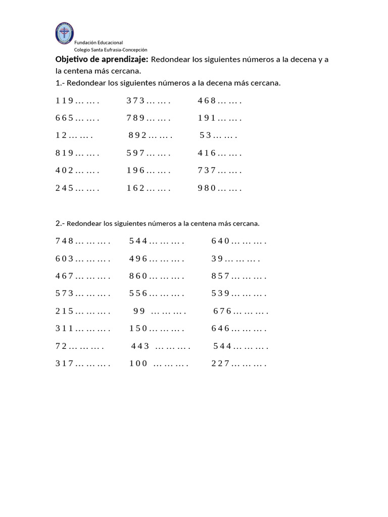 Ejercicios de redondeo | PDF