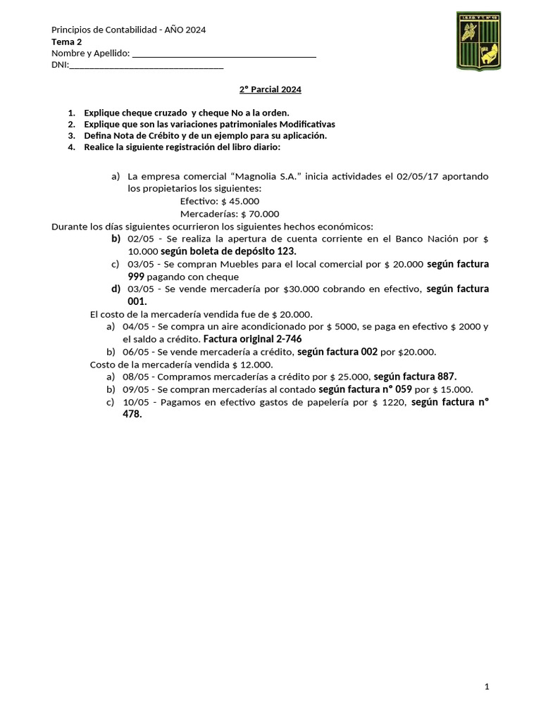 2 Parcial Contabilidad 2024 Tema 2 | PDF