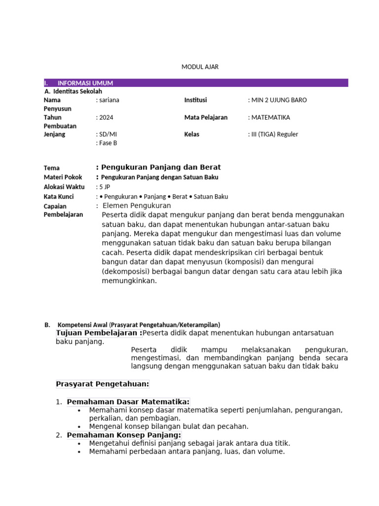 Modul Ajar Sariana 220209015 | PDF