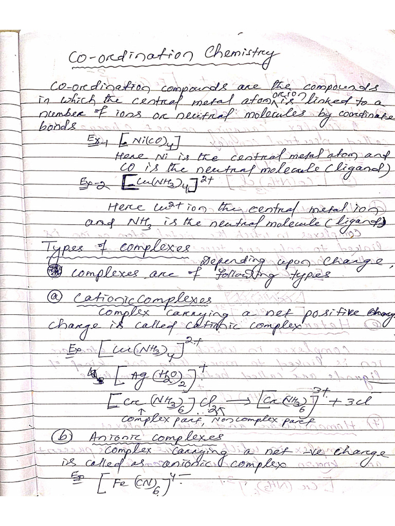 Co Ordination Chemistry PDF | PDF