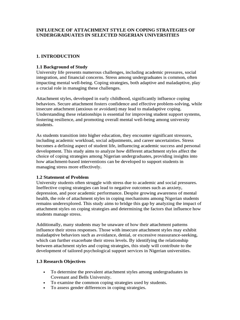 Influence of Attachment Style On Coping Strategies - Docx Proposal ...