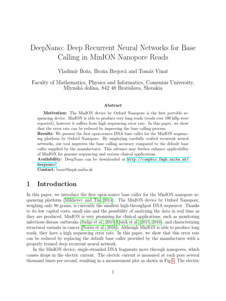 DeepNano Deep Recurrent Neural Networks For Base Calling in MinIon Nanopore Reads | PDF ...