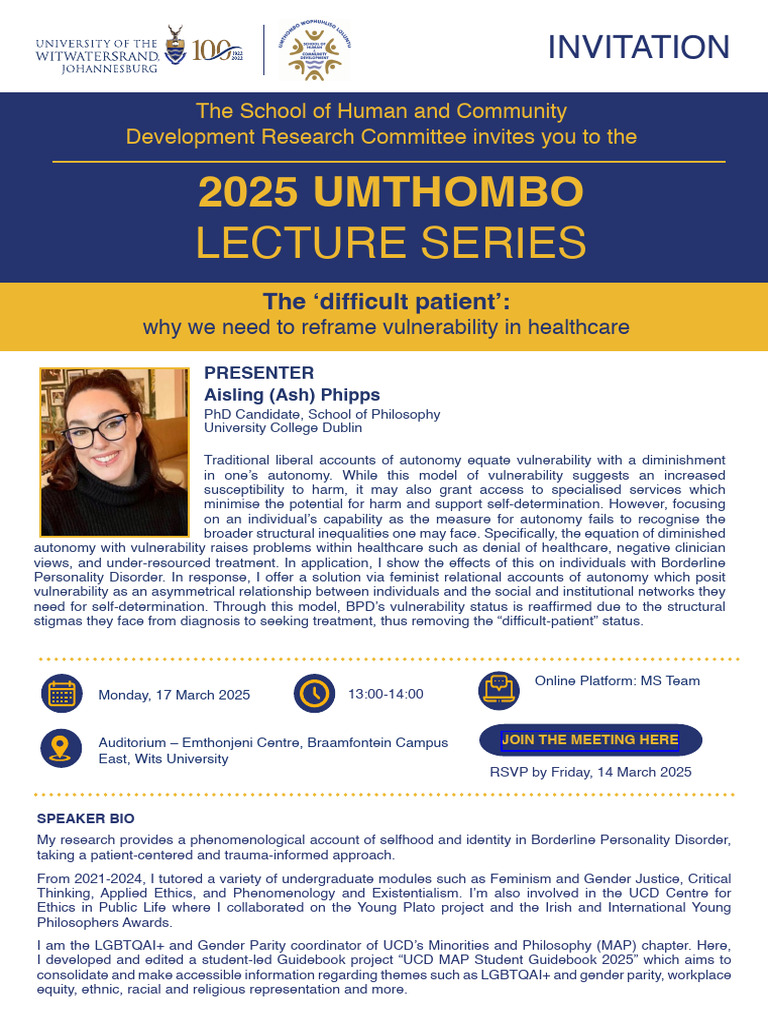 Umthombo Lecture - Aisling (Ash) Phipps | PDF | Borderline Personality Disorder | Autonomy