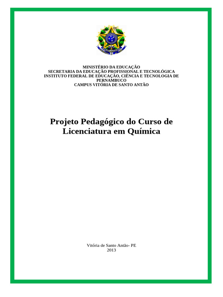 PROJETO PEDAGÓGICO Química 2013 VSA 18 10 | PDF | Pedagogia | Science