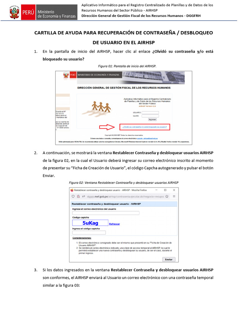 Cartilla Ayuda Recuperacion Contrasena Desbloqueo Usuario AIRHSP | PDF | Contraseña | Ventana ...