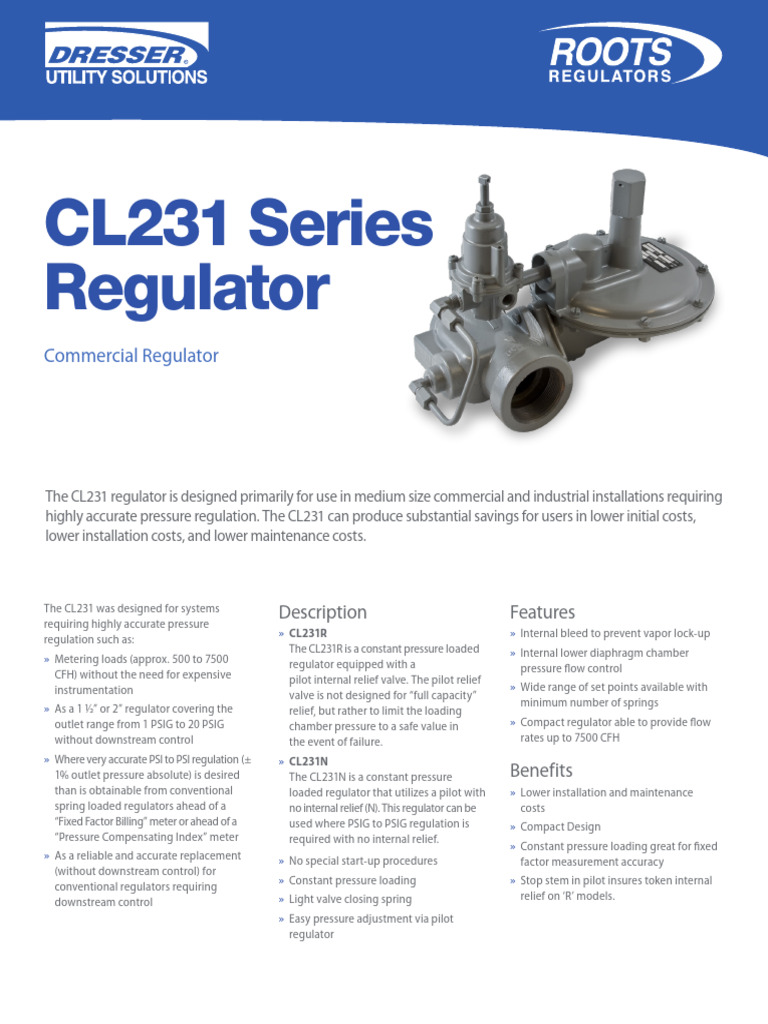 ROOTSRegulators CL231 Spec | PDF | Valve | Gas Technologies