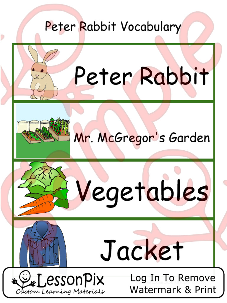 Peter+Rabbit+Vocabulary-material 28382289 | PDF