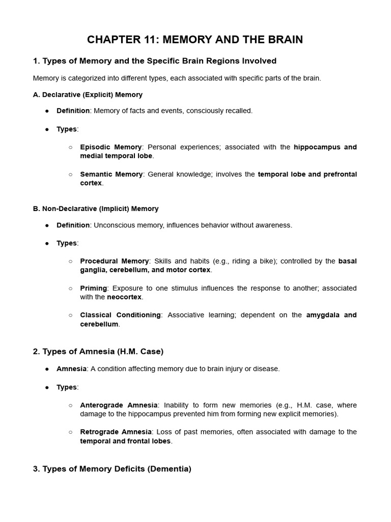 Physiological Psychology Chapter 11 | PDF | Amnesia | Memory