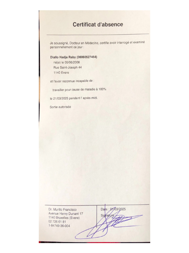 Certificat d'absence | PDF