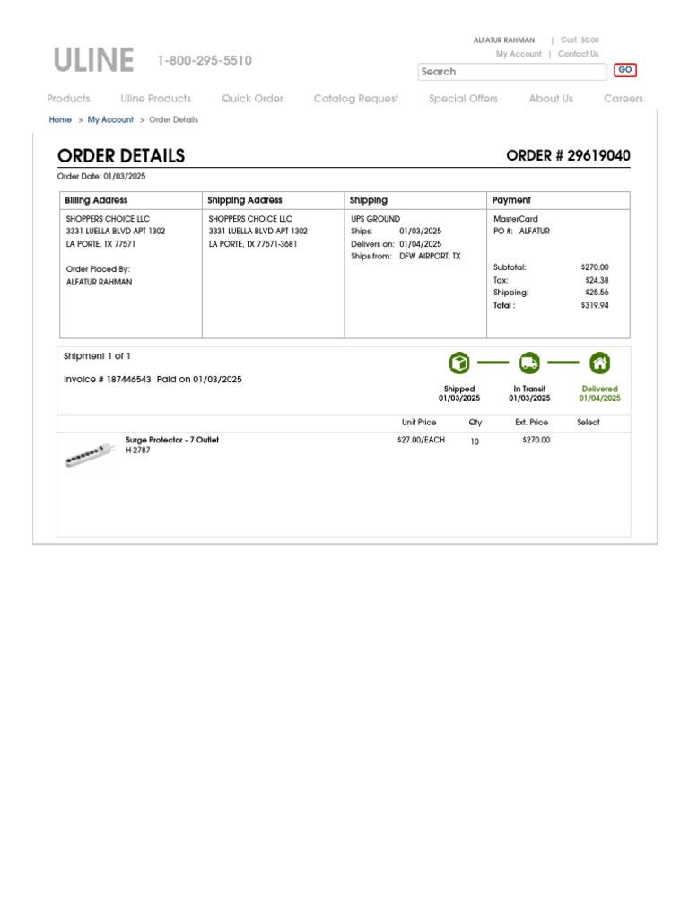 Uline - Order Details | PDF