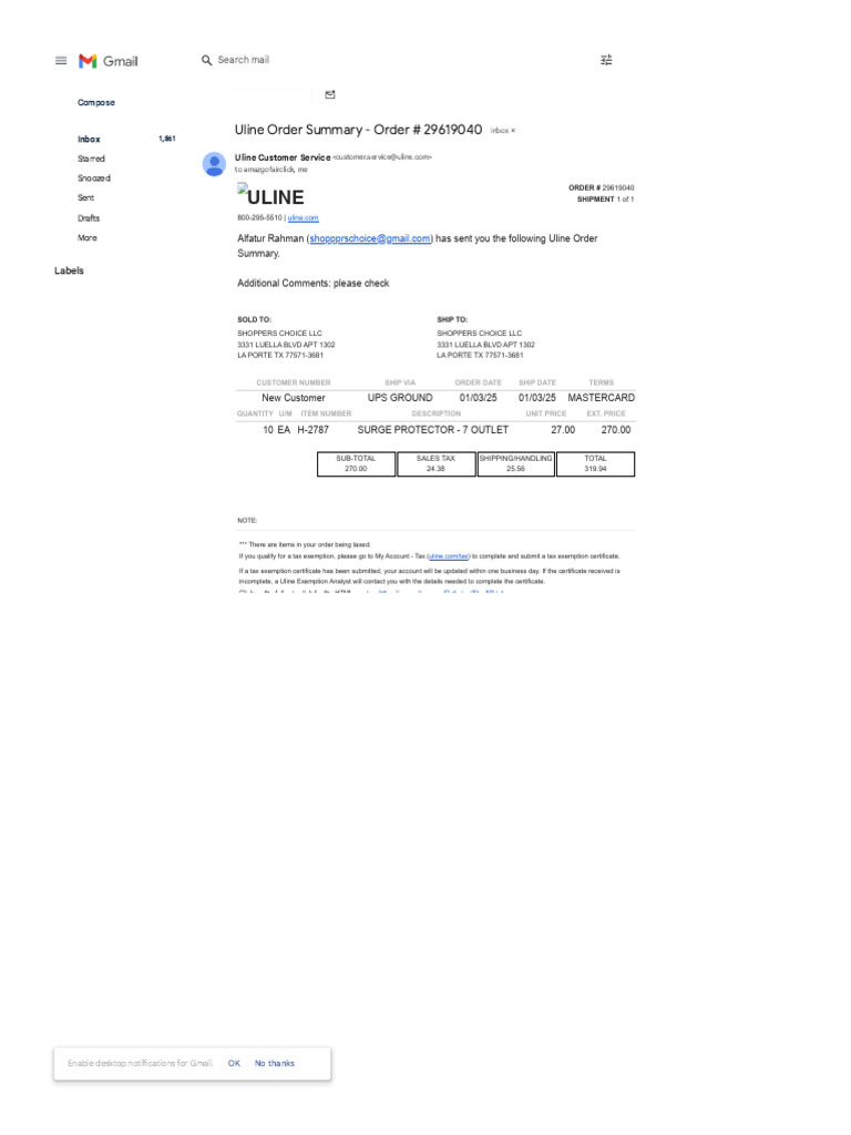Uline Order Summary #29619040 | PDF | Computing | Software
