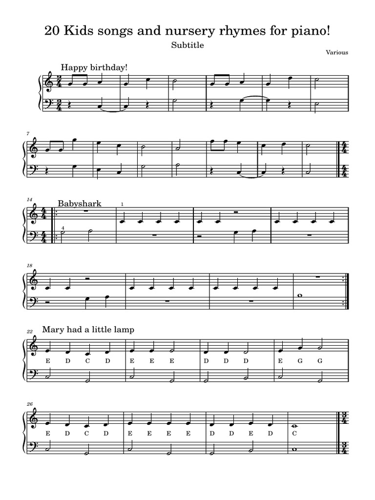 Nursery Rhymes Piano Collection | PDF