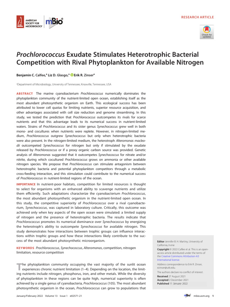 Calfee Et Al 2022 Prochlorococcus Exudate Stimulates Heterotrophic ...