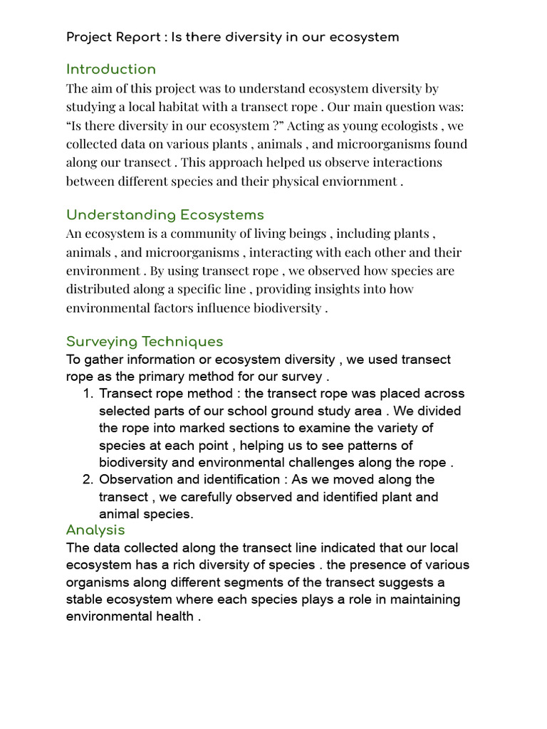 Ecosystem Diversity Study Report | PDF