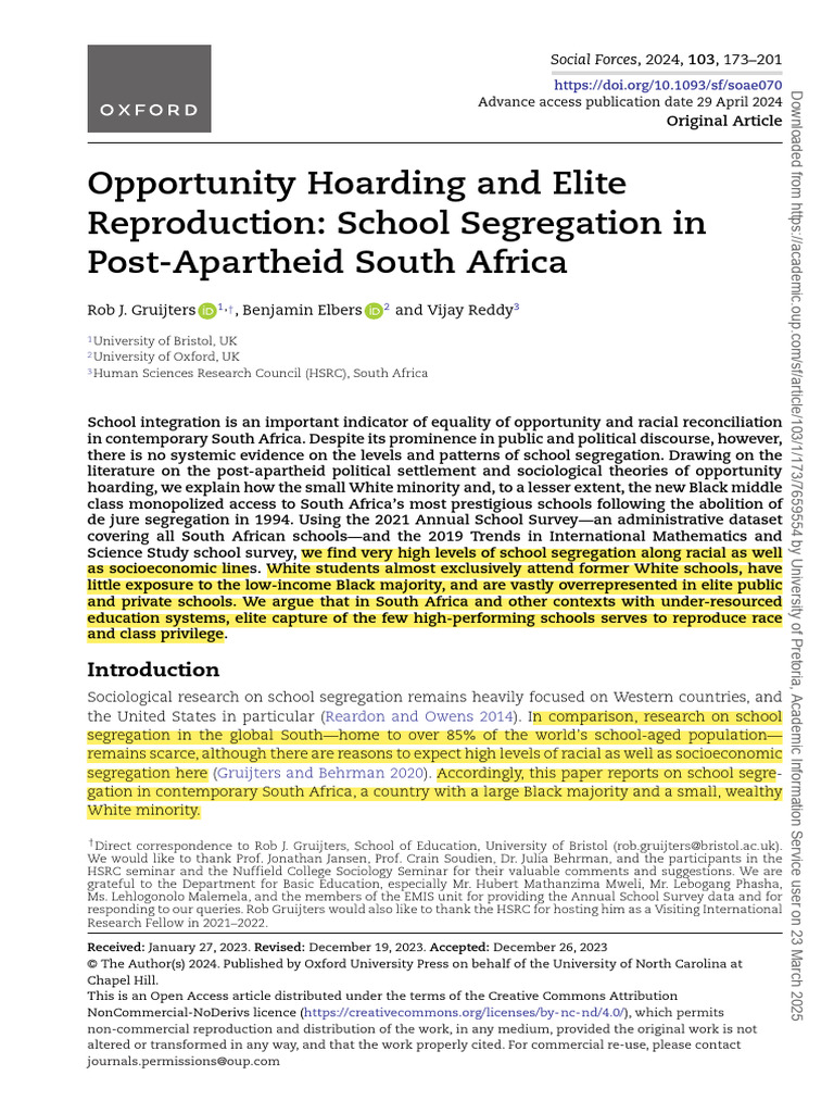 School Segregation in Post-Apartheid South Africa | PDF | Apartheid ...