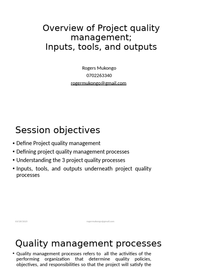 Overview of Project Quality Management - RM | PDF | Quality Assurance ...