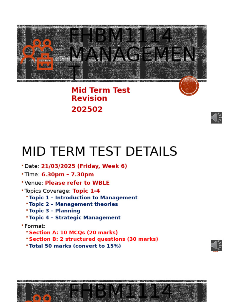 Management Mid Term Test Revision Guide | PDF | Strategic Management | Goal