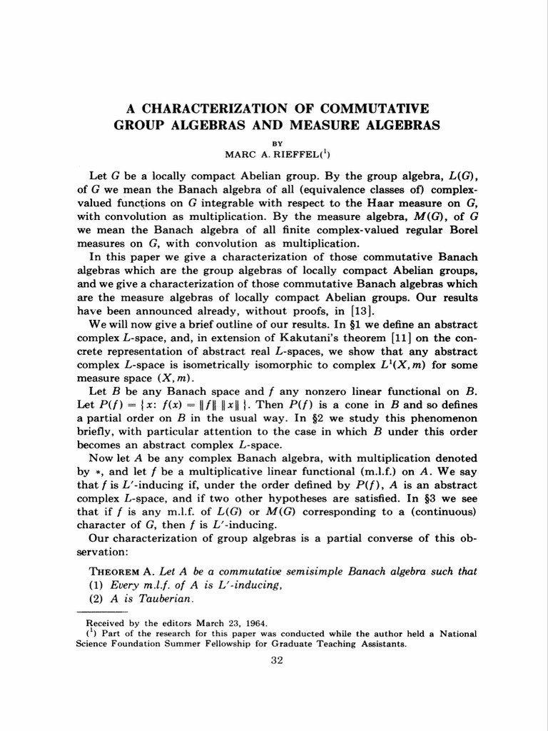 Characterizing Group and Measure Algebras | PDF | Banach Space | Group ...