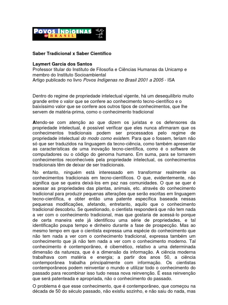 Saber Tradicional Saber Cientifico | PDF