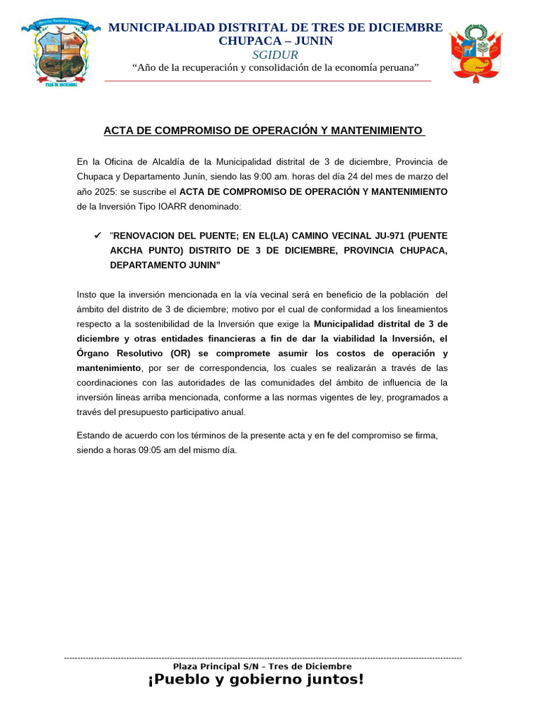 Akcha Punto - Acta de O&m | PDF