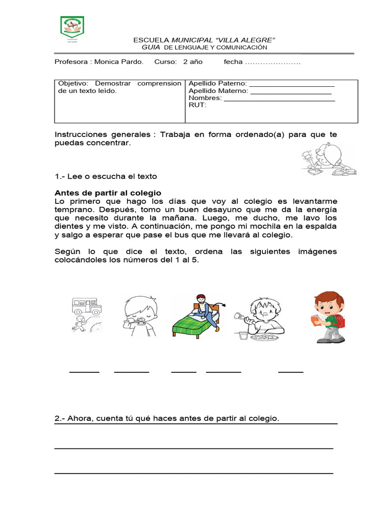 Guía de Lenguaje para 2° Año Escolar | PDF