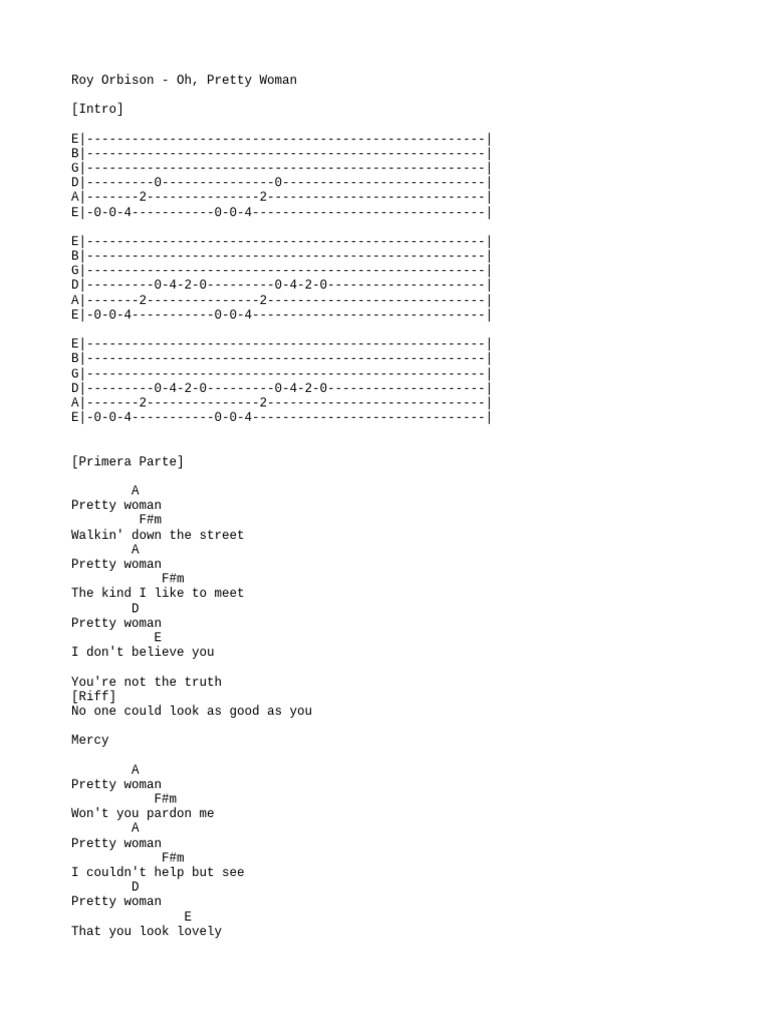 Roy Orbison's "Oh, Pretty Woman" Lyrics | PDF | Song Recordings | Rock ...