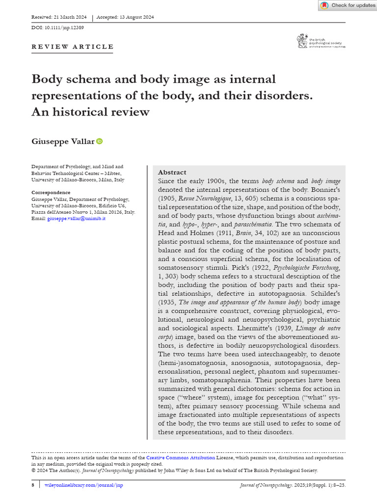 Journal Ofbody Schema and Body Image As Internal Representations of The Body and Their | PDF ...