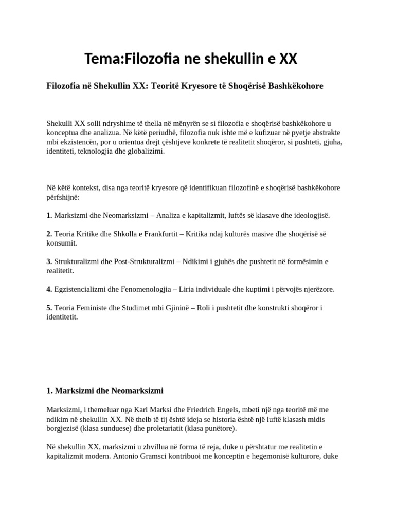 Tema:Filozofia Ne Shekullin e XX | PDF