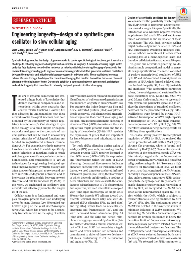 Longevity - Gene Oscillation Approach | PDF | Biology | Cellular Processes