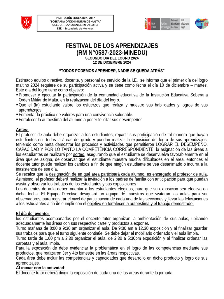 2do Dia Del Logro 2024 | PDF | Salón de clases | Maestros