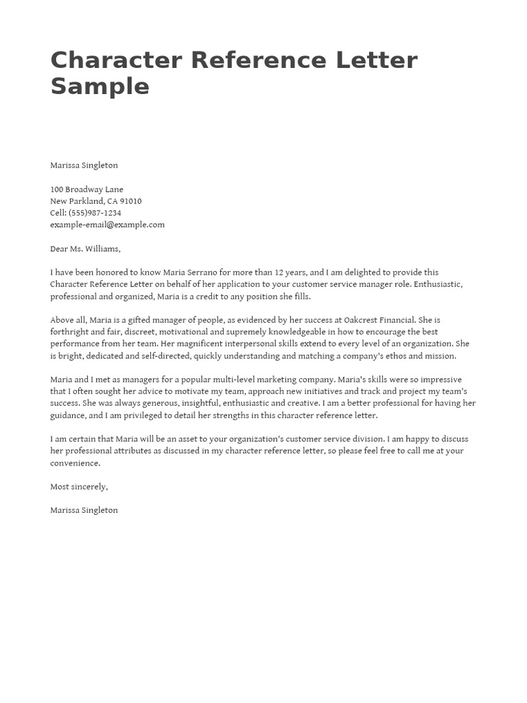Character Reference Letter Sample | PDF