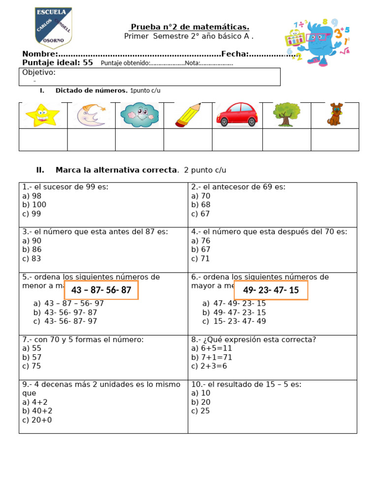 Prueba Matematicas N°2 | PDF