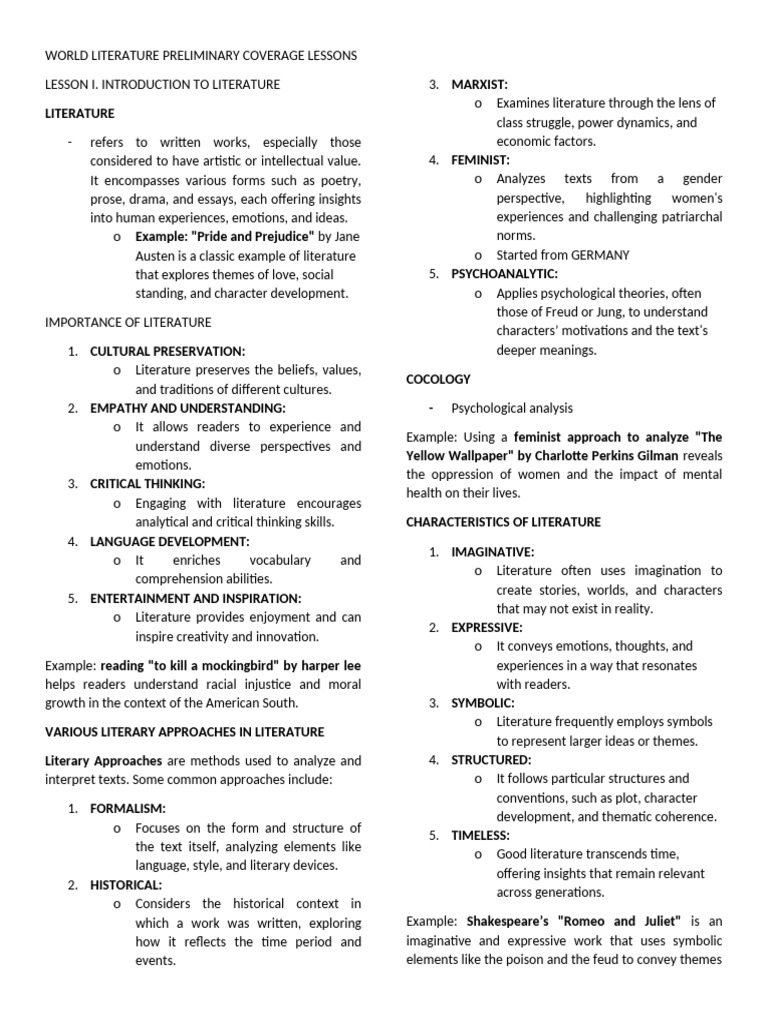 World Literature Preliminary Coverage Lessons | PDF | Poetry | Metre ...