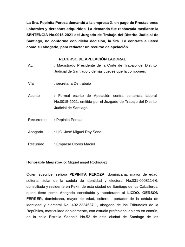 Tarea 10 de Derecho Laboral y Sus Procedimietos Ray Sena | PDF | Apelación | Demanda judicial
