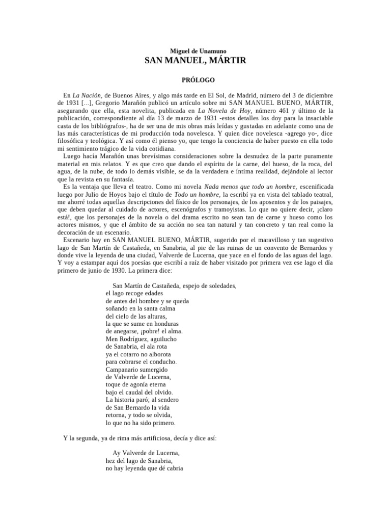 Miguel de Unamuno - San Manuel Bueno Mártir | PDF | Verdad | Novelas