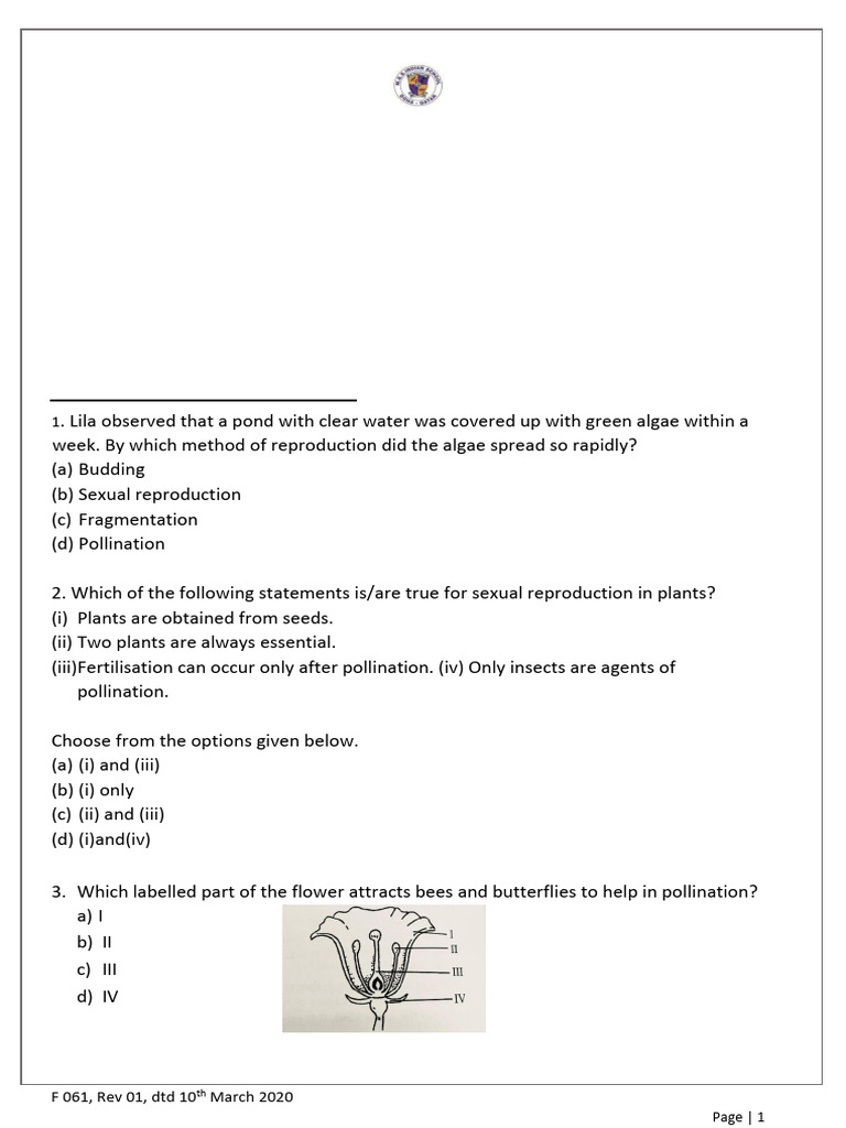 L 8ReproductioninPlants (Worksheet) | PDF | Flowers | Organisms