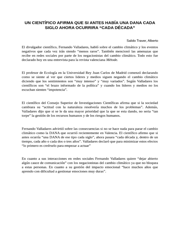 Noticia Fernando Valladares - Alberto Salido Traver | PDF