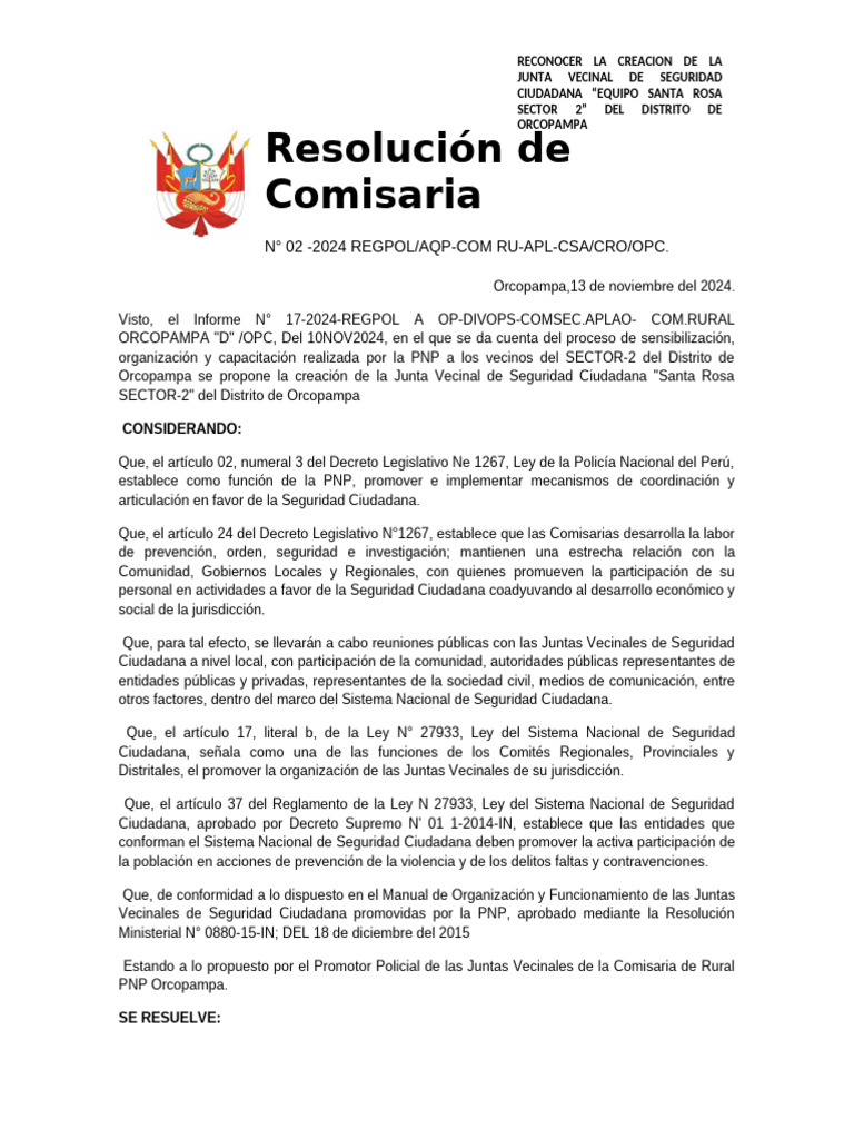Resolución de Comisaria | PDF | Policía | Gobierno