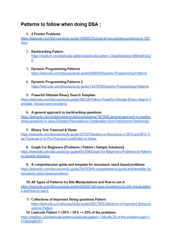 Dsa Patterns Sheet - Arsh | PDF