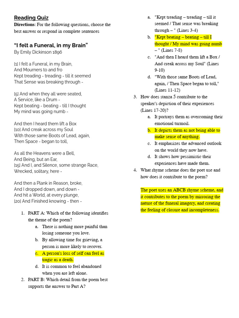 Analyzing Dickinson's Funeral Poem | PDF | Poetry