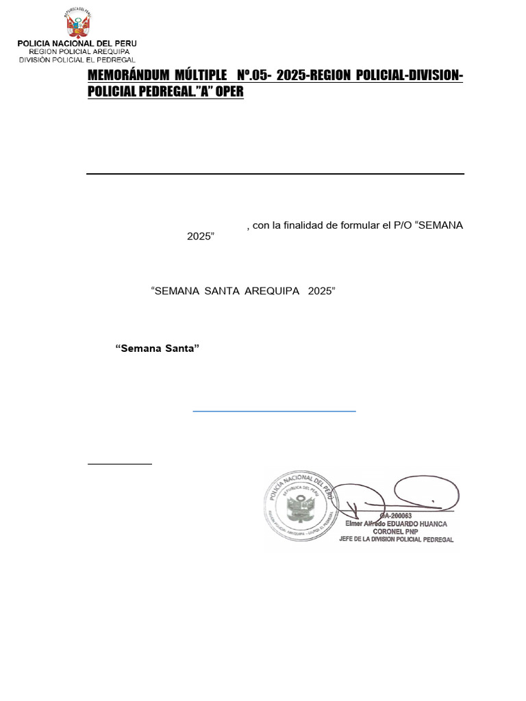 Memo - Mult. 05 - Dispone Remitir Apreciacion de Situacion Semana Santa 2025 | PDF