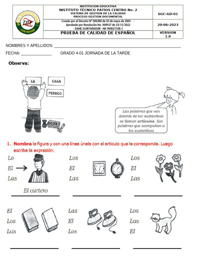 Prubea de Calidad Español | PDF